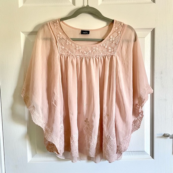 Rue21 | Tops | Sheer Pastel Pink Flowy Floral Embroidered Blouse | Poshmark